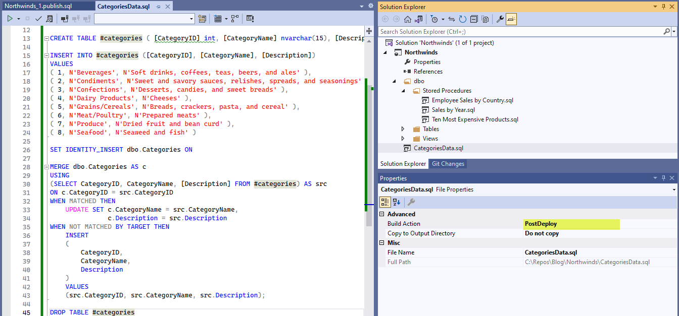 Visual Studio Sql Server Database Project Lookup Data Erin Dempster